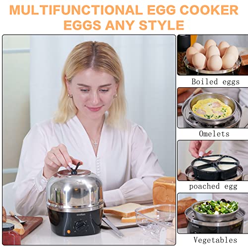 ALL NEW 2022 Oroton 304 stainless steel inside and outside, Rapid Egg Cooker, 9 Egg Capacity Electric Egg Cooker for Hard Boiler Eggs,Poacher Eggs, Scrambled Eggs, Scrambled,Soft,Medium, Hard Boiled with Auto Shut-Off,30 Minutes Timer Settings