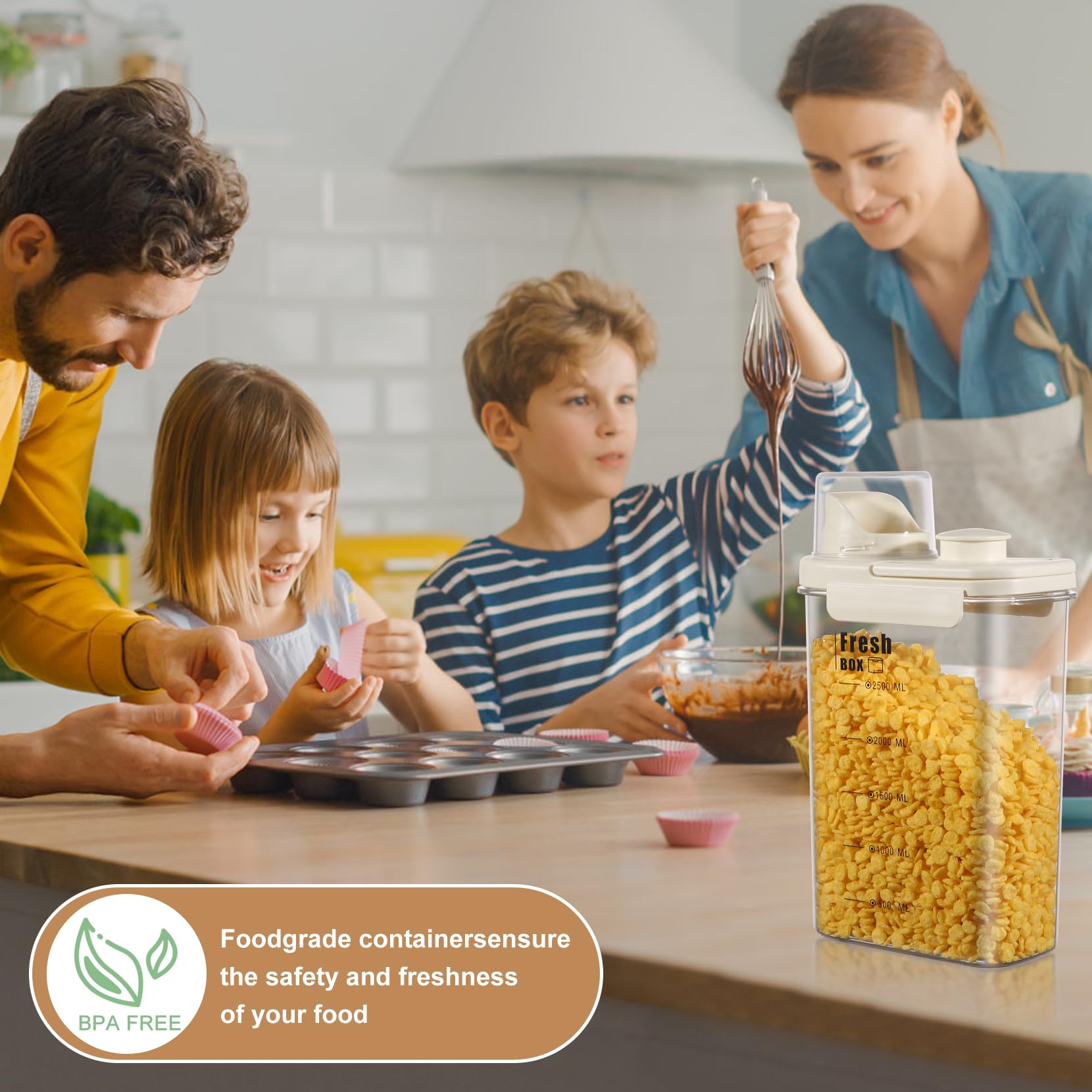 QEOSSKGI Airtight Dry Food Storage Containers, 6LBS Rice Storage Bin Cereal Containers Dispenser with Pourable Spout, BPA Free Plastic Storage Bin Dispenser for Oatmeal, Grain, Cereal, Pasta, Flour