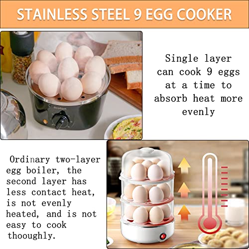 ALL NEW 2022 Oroton 304 stainless steel inside and outside, Rapid Egg Cooker, 9 Egg Capacity Electric Egg Cooker for Hard Boiler Eggs,Poacher Eggs, Scrambled Eggs, Scrambled,Soft,Medium, Hard Boiled with Auto Shut-Off,30 Minutes Timer Settings