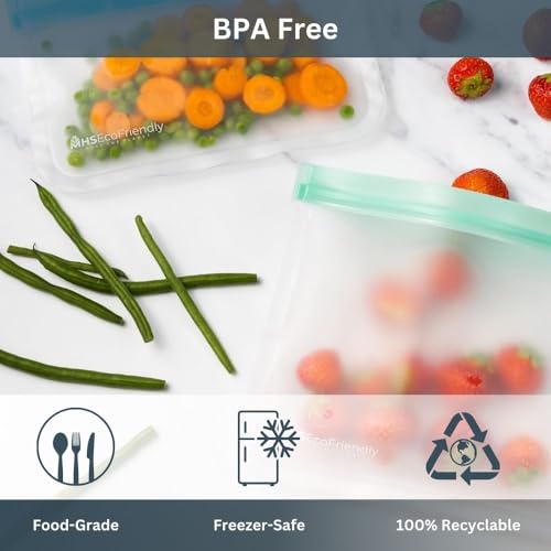 MHSEcoFriendly Meal Prep Storage Kit - 15 Reusable Freezer Bags, Baggy Rack, & 20 Strong Freezer Labels | BPA-Free, Leakproof, & Multipurpose Food Storage
