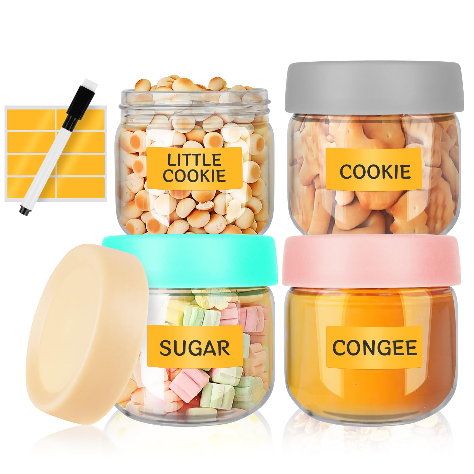 GoldArea 4 Pack Glass Baby Food Containers,8 oz Baby Food Storage Jars with Lids,Glass Baby Food Jars,Breast Milk,Small Containers for Fridge-Freezer & Microwave Safe.
