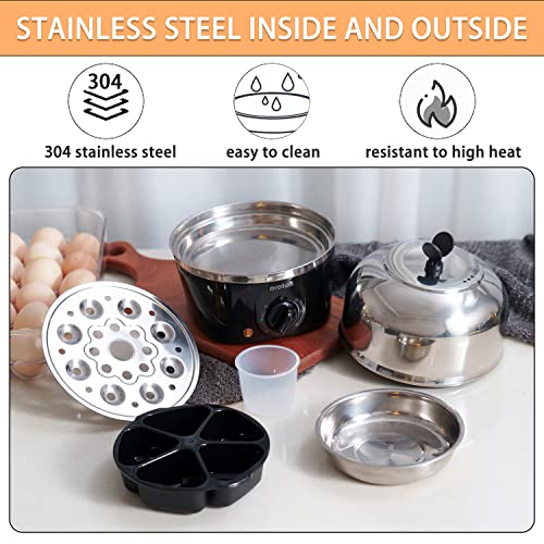 ALL NEW 2022 Oroton 304 stainless steel inside and outside, Rapid Egg Cooker, 9 Egg Capacity Electric Egg Cooker for Hard Boiler Eggs,Poacher Eggs, Scrambled Eggs, Scrambled,Soft,Medium, Hard Boiled with Auto Shut-Off,30 Minutes Timer Settings