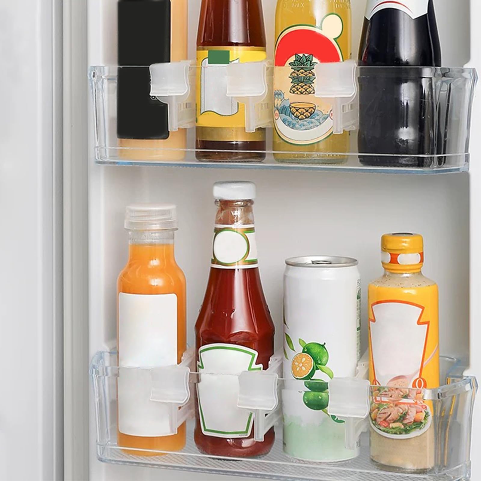 ASTIMESA 8 Pcs Adjustable Clear Fridge Divider Set, Retractable Fridge Door Organizer Clip, Snap-On Refrigerator Side Door Separators Grid Dividers for Kitchen Food Small Sundries Storage