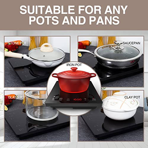 KOCONIC 1600W Infrared Single Burner,Hot Plates for cooking,8 Power Levels&24 Hours Setting,7.8 Inch Ceramic Glass Portable Electric Stove for Home Cooking