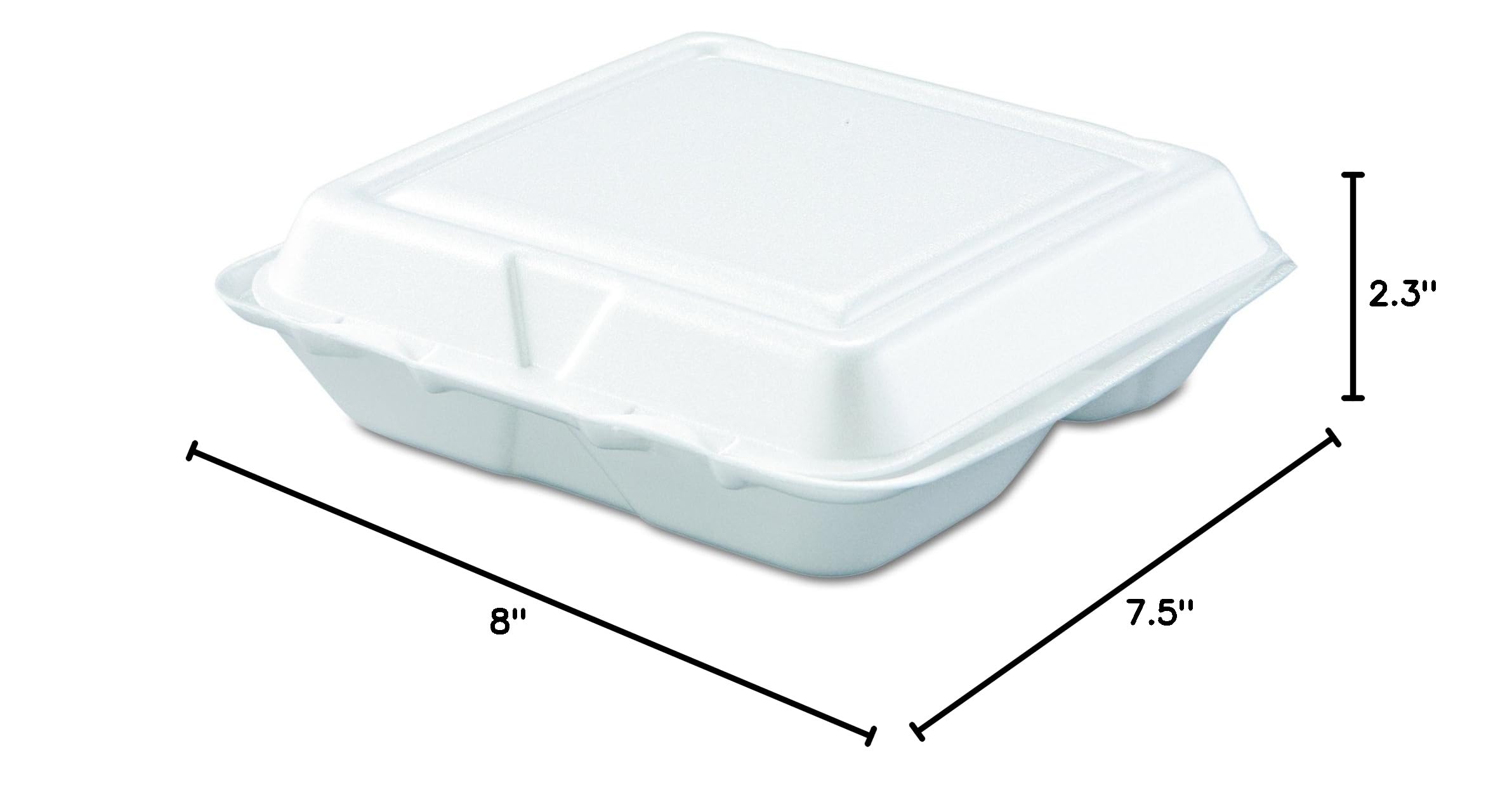 Dart 80HT3R Carryout Food Container, Foam, 3-Comp, White, 8 x 7 1/2 x 2 3/10 (Case of 200)