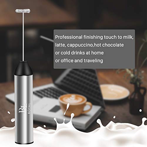 Electric USB Rechargeable Milk/Coffee Frother,Royal Handheld Foam Maker/Mixer for Latte, Cappuccino, Frappe Drink, Hot Chocolate, Stainless Steel Silverā¦