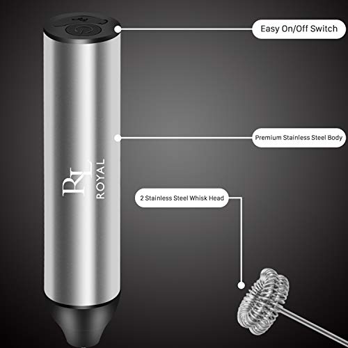 Electric USB Rechargeable Milk/Coffee Frother,Royal Handheld Foam Maker/Mixer for Latte, Cappuccino, Frappe Drink, Hot Chocolate, Stainless Steel Silverā¦
