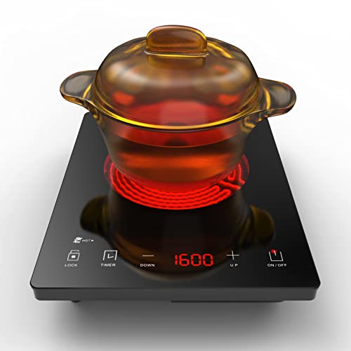 KOCONIC 1600W Infrared Single Burner,Hot Plates for cooking,8 Power Levels&24 Hours Setting,7.8 Inch Ceramic Glass Portable Electric Stove for Home Cooking