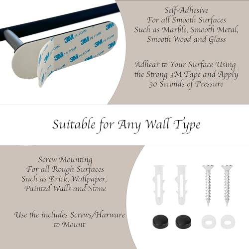 Remarkable Home Paper Towel Holder - Self-Adhesive Or Screw Mounted for Under Cabinet Or Wall, Great for Kitchen, RV, Bathroom and Garage (Black)