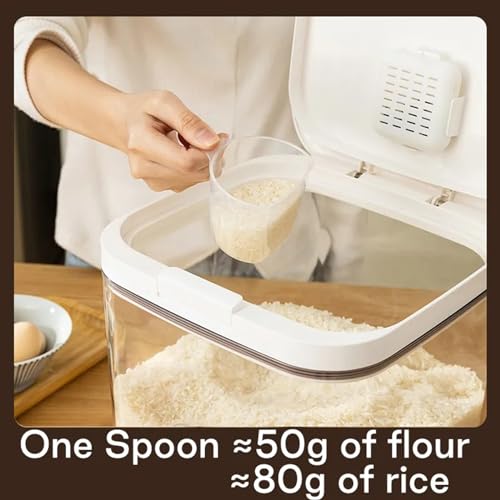 Qiveno Airtight Rice Storage Bin Flour Storage Container 11 L/10.5qt/10kg, Clear Food Container with Measuring Cup Airtight Lid for Kitchen Pantry Organization and Storage