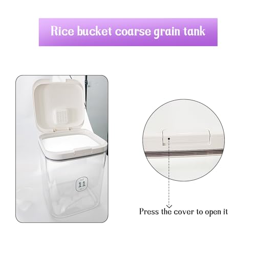Qiveno Airtight Rice Storage Bin Flour Storage Container 11 L/10.5qt/10kg, Clear Food Container with Measuring Cup Airtight Lid for Kitchen Pantry Organization and Storage