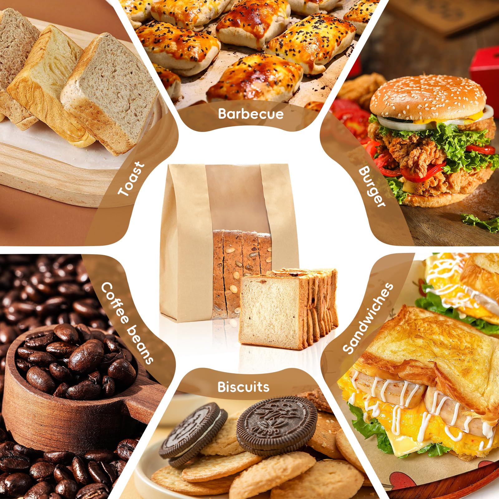 30 Pack Paper Bread Bags for Homemade Bread Sourdough Bread Bags Large Bread Storage Bags with Window and Label Seal Sticker for Bakery Loaf Cookie(13.7x8.2x3.5 inch)