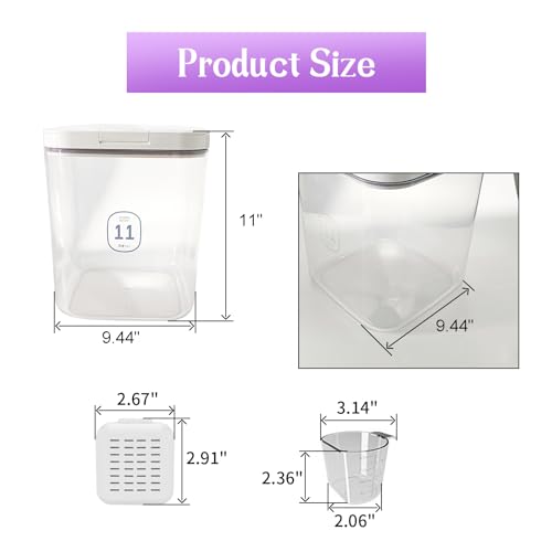 Qiveno Airtight Rice Storage Bin Flour Storage Container 11 L/10.5qt/10kg, Clear Food Container with Measuring Cup Airtight Lid for Kitchen Pantry Organization and Storage