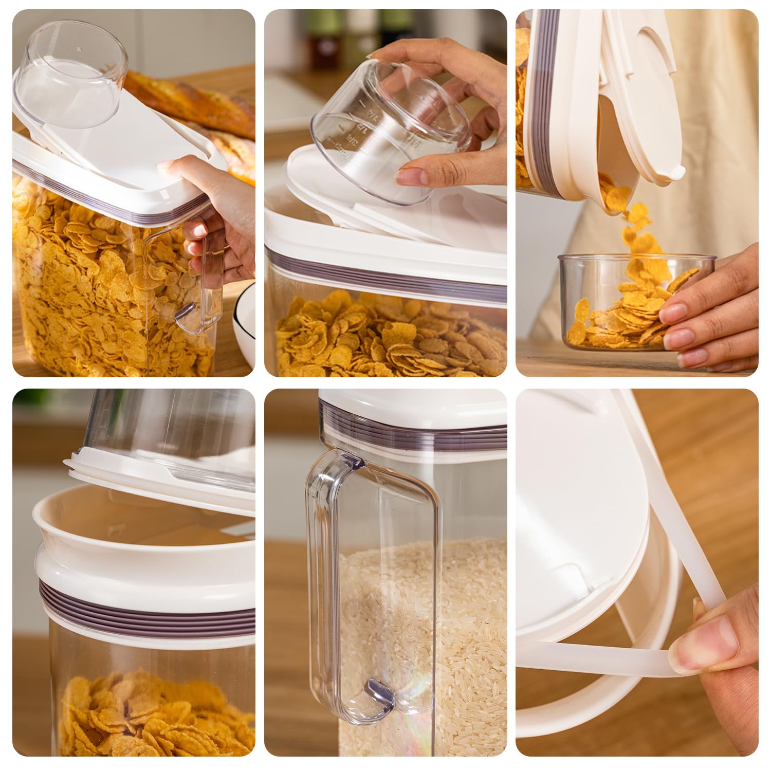 LivLab Cereal Container - 5Lbs Good Grips Airtight Rice Storage Bin Pet Food Dispenser with Lid + Measuring Cup Perfect for Pet Food & Kitchen Pantry Organization