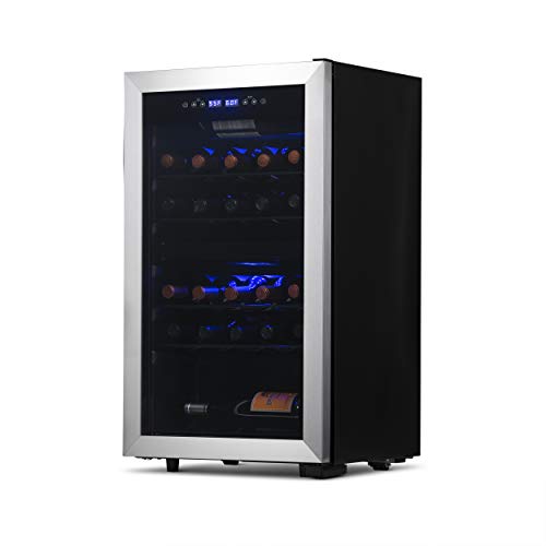 NewAir Wine Cooler and Refrigerator | 28 Bottle Capacity | Freestanding/Built-in Countertop Wine Cellar in Stainless Steel with UV Protected Glass Door NWC028SS01