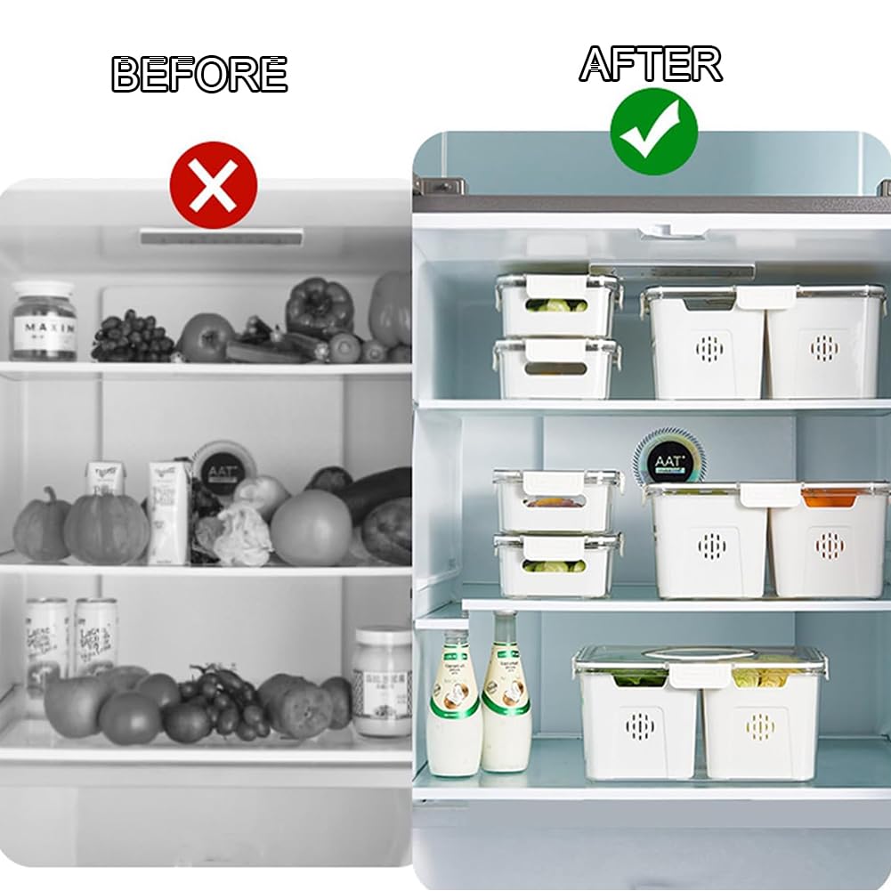 Refrigerator Organizer with Lids, Airtight Fruit Storage Containers for Fridge with Lids and Handle, BPA-Free Food Storage Container with 4 Removable Colander, Refrigerator Organizer Bins (2PCS)