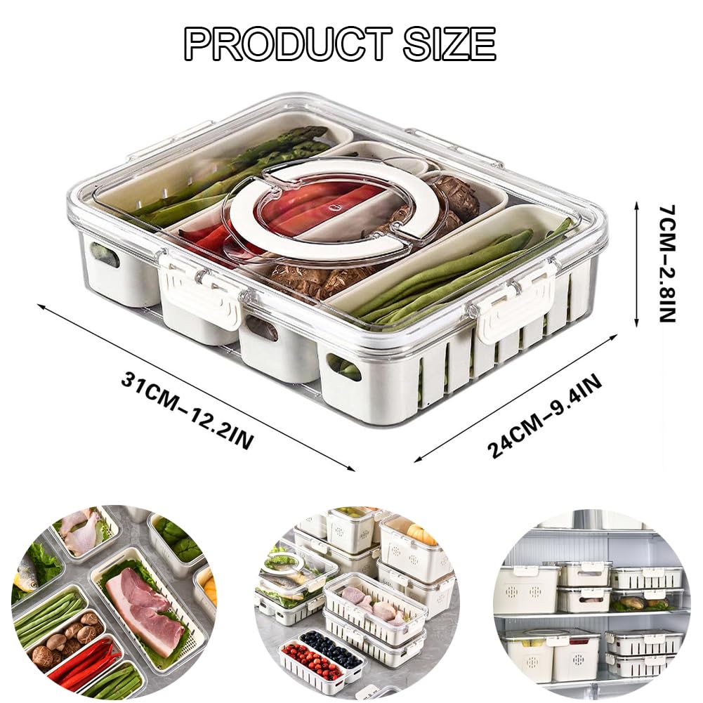 Refrigerator Organizer with Lids, Airtight Fruit Storage Containers for Fridge with Lids and Handle, BPA-Free Food Storage Container with 4 Removable Colander, Refrigerator Organizer Bins (2PCS)