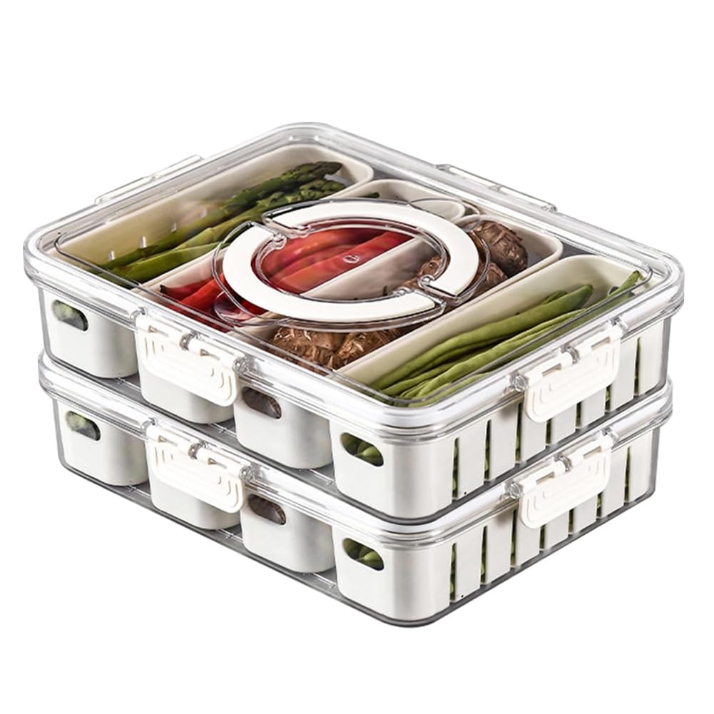 Refrigerator Organizer with Lids, Airtight Fruit Storage Containers for Fridge with Lids and Handle, BPA-Free Food Storage Container with 4 Removable Colander, Refrigerator Organizer Bins (2PCS)