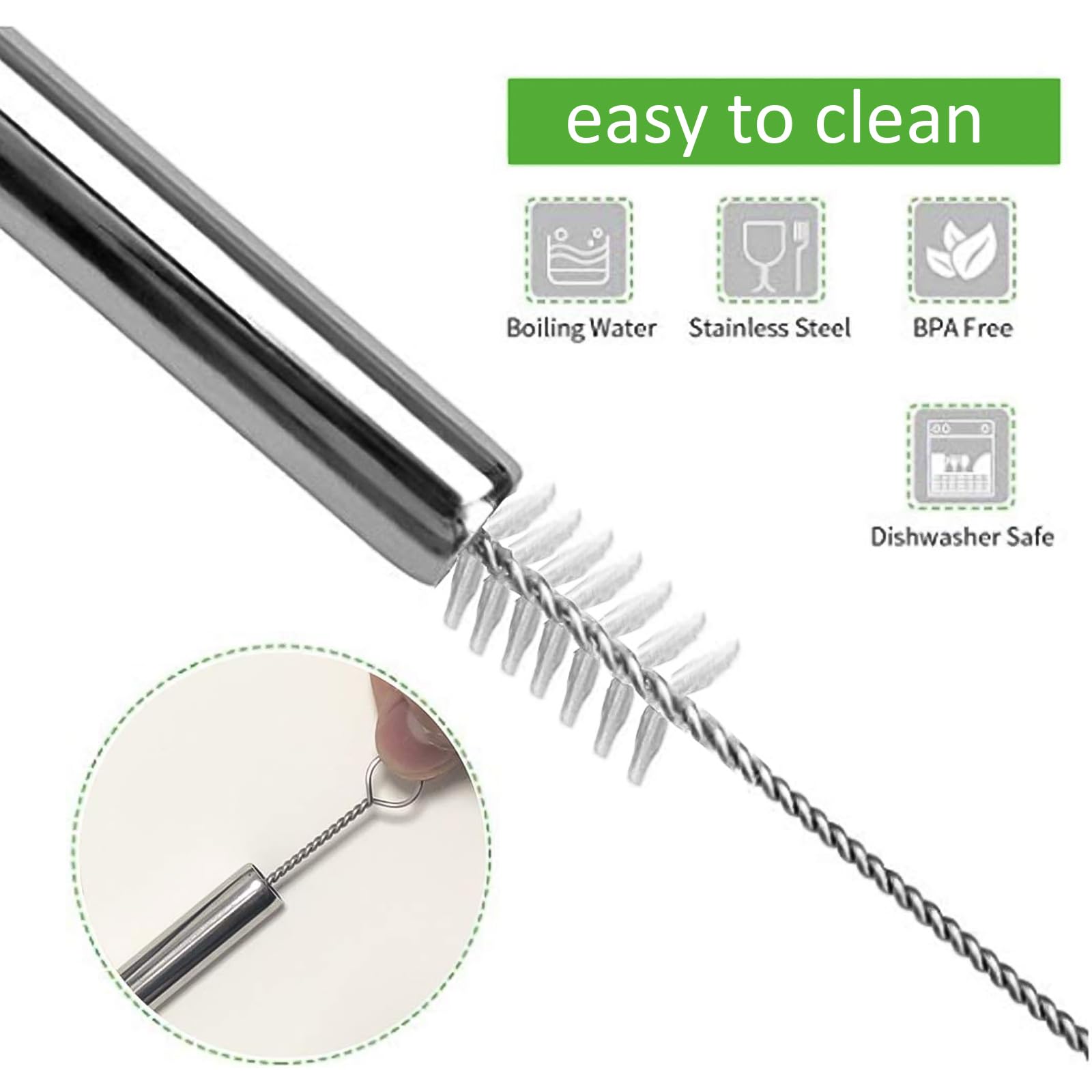 ANNVCHI 16 Pack of Reusable Stainless Steel Metal Straws, 8 Straight + 8 Bent 8.5 inch Metal Straws with 2 Cleaning Brushes, Straw Compatible with 20oz Stanley Cup