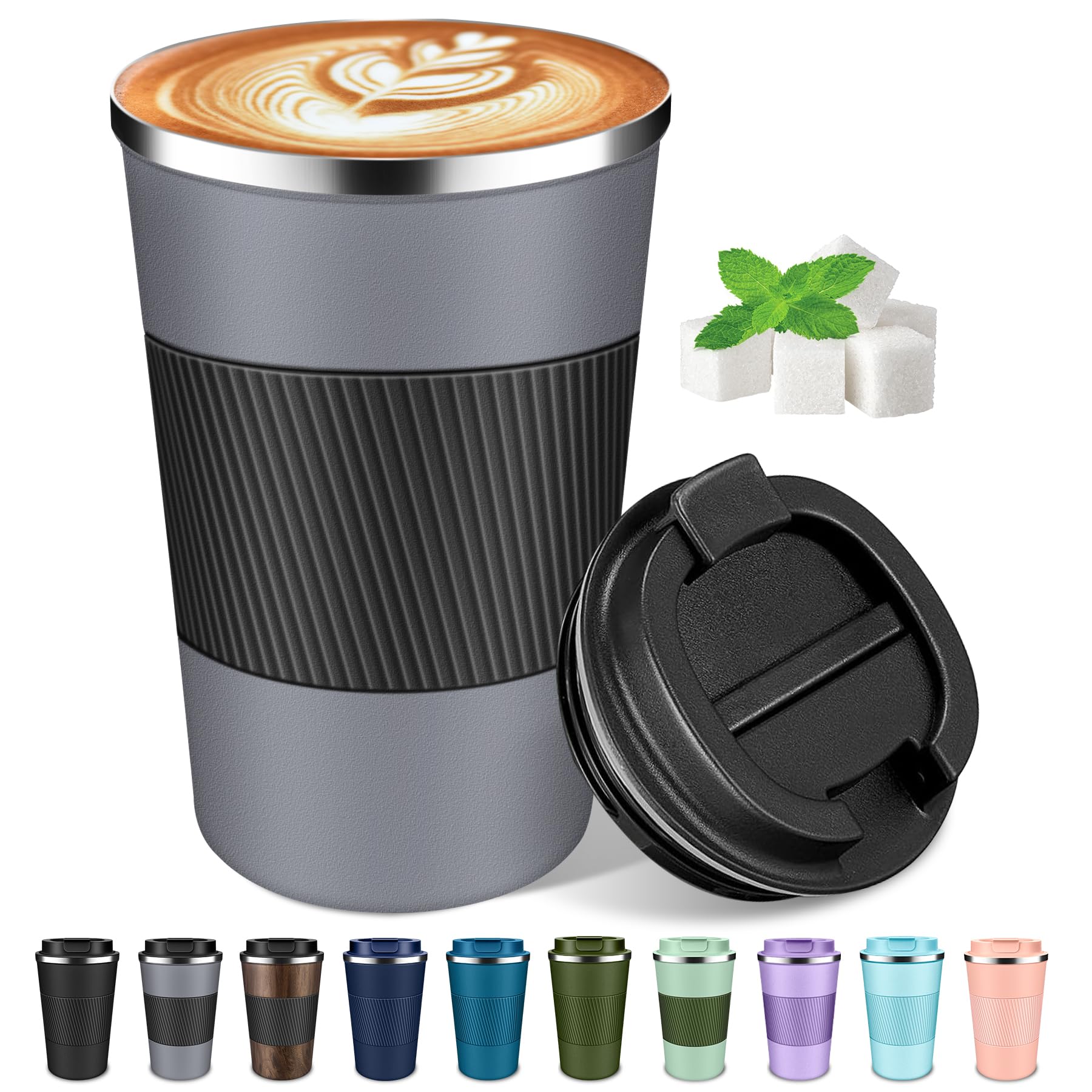 Coffee Travel Mug 12oz Insulated Coffee Mug with Lid Portable Spill-Proof Coffee Travel Mug No Handle Reusable Stainless Steel Mug Keeps Cold and Hot Suitable for Car, Daily, Travel and Gifts