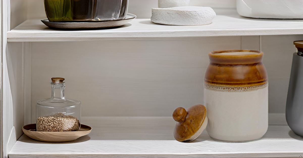 Decorative Ceramic Jar With Lid For Kitchen Pantry Countertop Home Dining Table Accessories Condiment Pickle Spice Coffee Tea Caddy Sugar Salt Herbs Food Storage Canister Holder Hand Painted