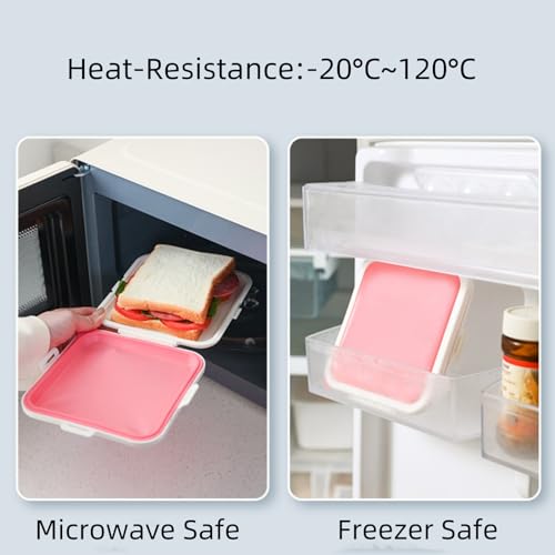 IZKOOKE Sandwich Containers Reusable, Silicone Sandwich Storage with Snap-Off, Sandwich Box for Lunch, BPA Free, Leakproof, Plastic Food Holder (2 Pink)