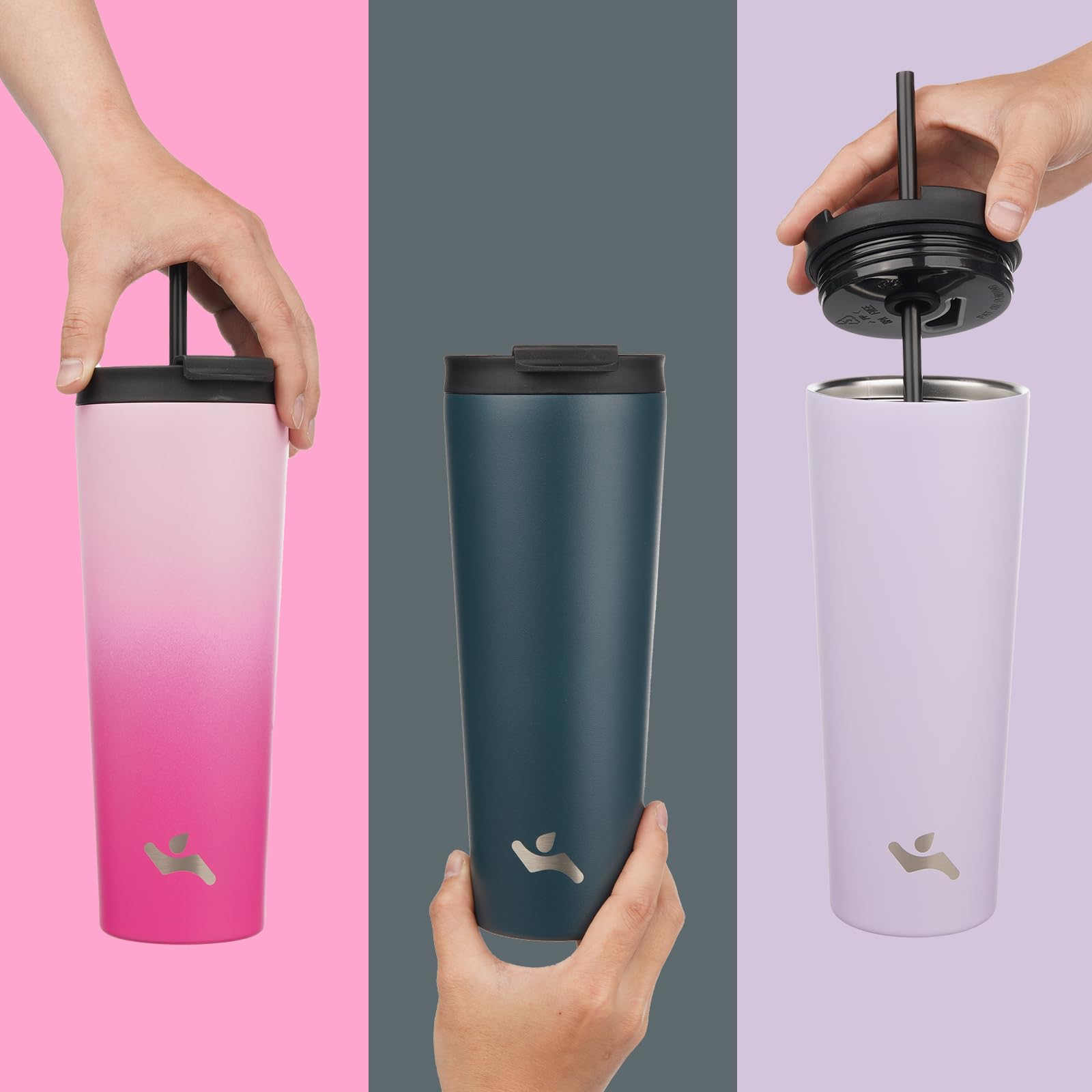 Konokyo 22 OZ Insulated Tumbler with Lid and 2 Straws Stainless Steel Water Bottle Vacuum Travel Mug Coffee Cup,Cherry