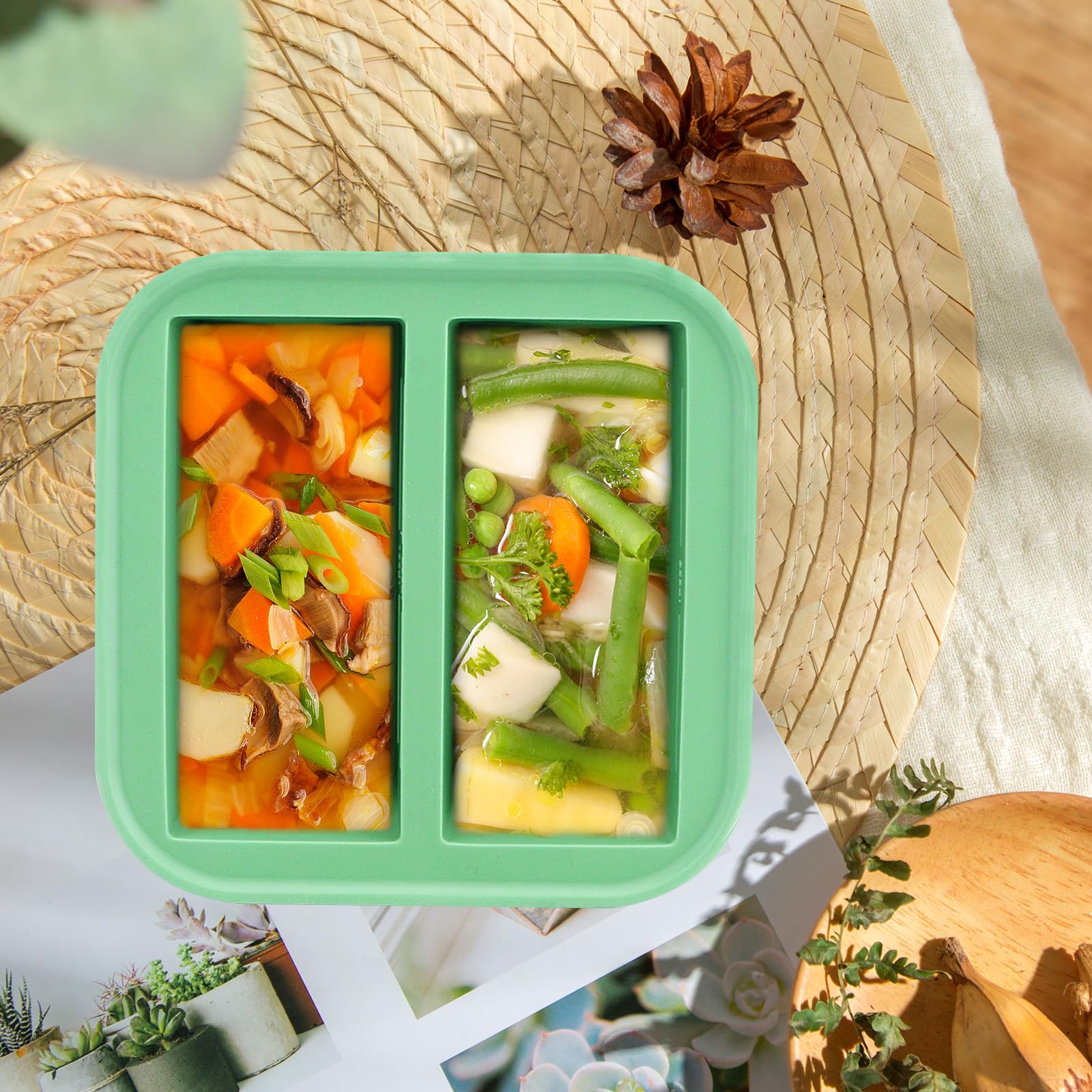 KEVJES Silicone Soup Freezer Cube Container with lid-Easy Meal Prep Container-Leftover Food Storage-Freeze&Store Soup Broth,Sauce,Leftovers-Green-2Pack