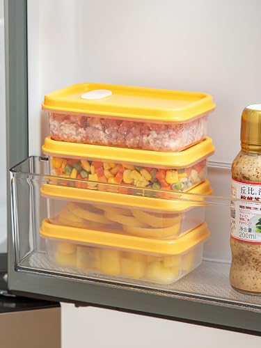 Naranqa Food Storage Containers Bins 1.5 Cup Mini Vegetable Organizer with Lid Clear Fridge Crisper Keep Food Fresh Kitchen Organizer Bins (Yellow 2pack-MINI)