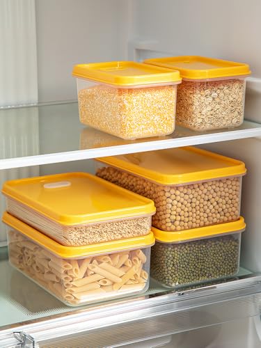 Naranqa Food Storage Containers Bins 1.5 Cup Mini Vegetable Organizer with Lid Clear Fridge Crisper Keep Food Fresh Kitchen Organizer Bins (Yellow 2pack-MINI)