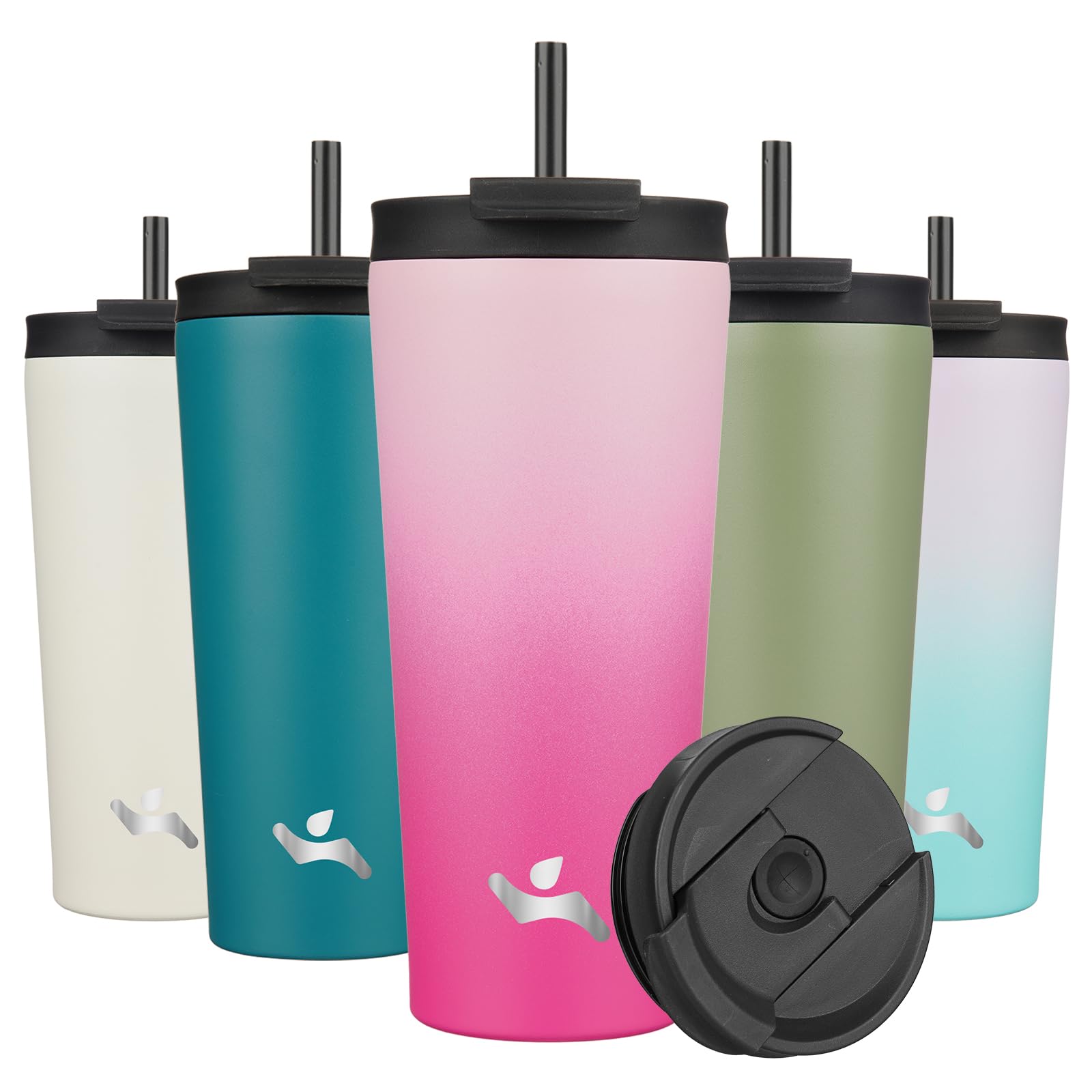 Konokyo 22 OZ Insulated Tumbler with Lid and 2 Straws Stainless Steel Water Bottle Vacuum Travel Mug Coffee Cup,Cherry