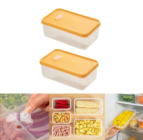 Naranqa Food Storage Containers Bins 1.5 Cup Mini Vegetable Organizer with Lid Clear Fridge Crisper Keep Food Fresh Kitchen Organizer Bins (Yellow 2pack-MINI)