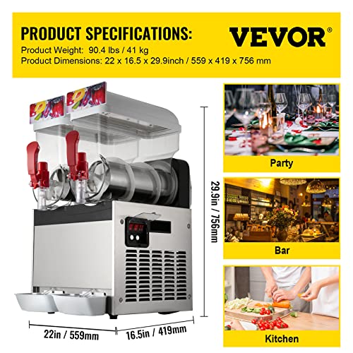 VBENLEM 110V Commercial Slushy Machine 30L Double Tank 700W Stainless Steel Margarita Frozen Drink With Powerful Compressor Efficient Cooling Perfect for Supermarkets Cafes Restaurants Bars