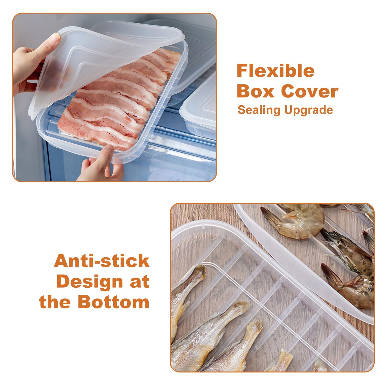 CYEAH 6 Pcs Bacon Keeper Plastic Deli Meat Saver with Lids, Bacon Keeper Airtight Cold Cuts Cheese Container for Refrigerator, Food Refrigerator Storage Box Shallow Low Christmas Cookie Holder