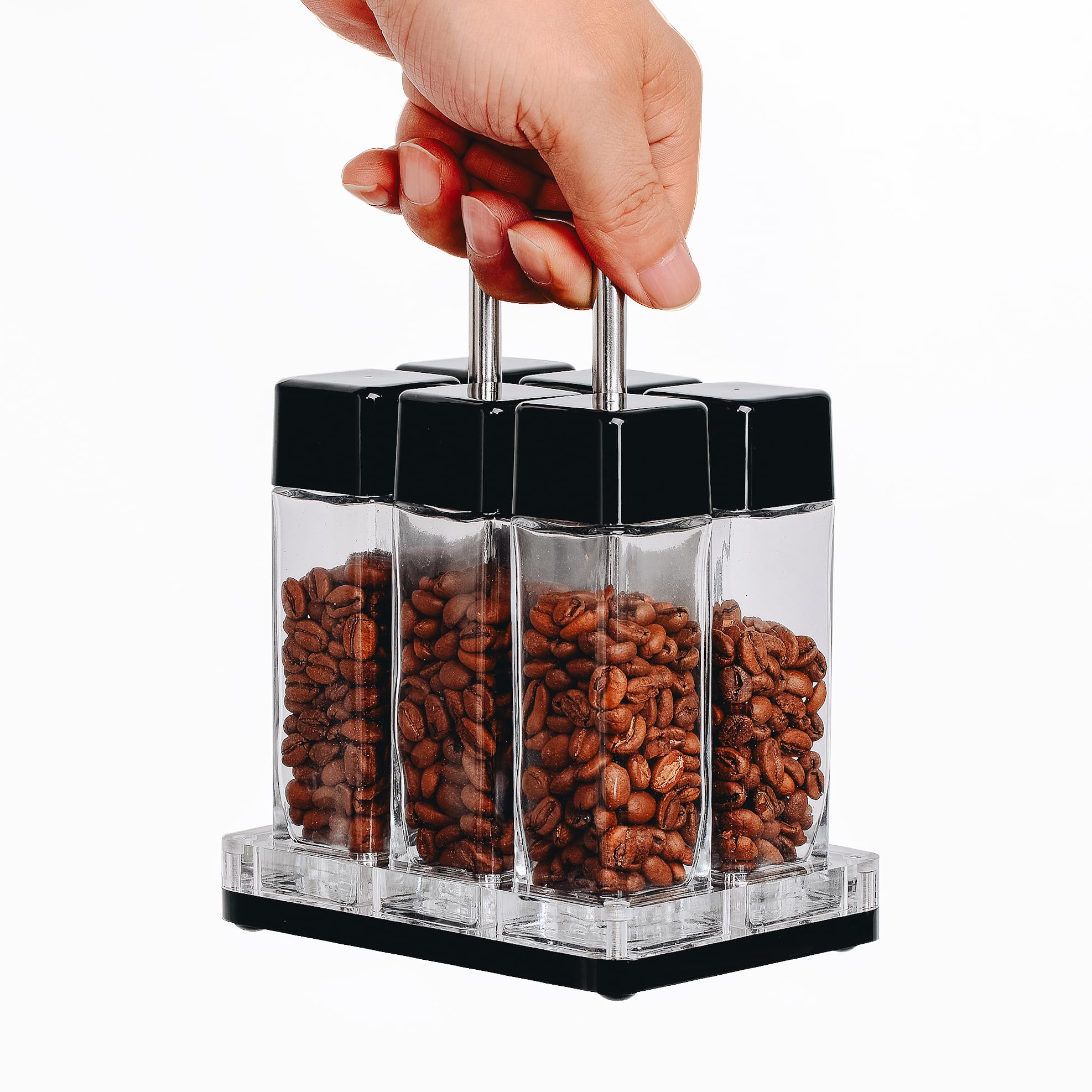 Normcore 6 Tubes Single Dose Espresso Bean Cellars, Coffee Beans Storage Tube Vial Vault with One-Way Exhaust Valve, Glass Coffee Bean Capsules with Display Stand and Funnel