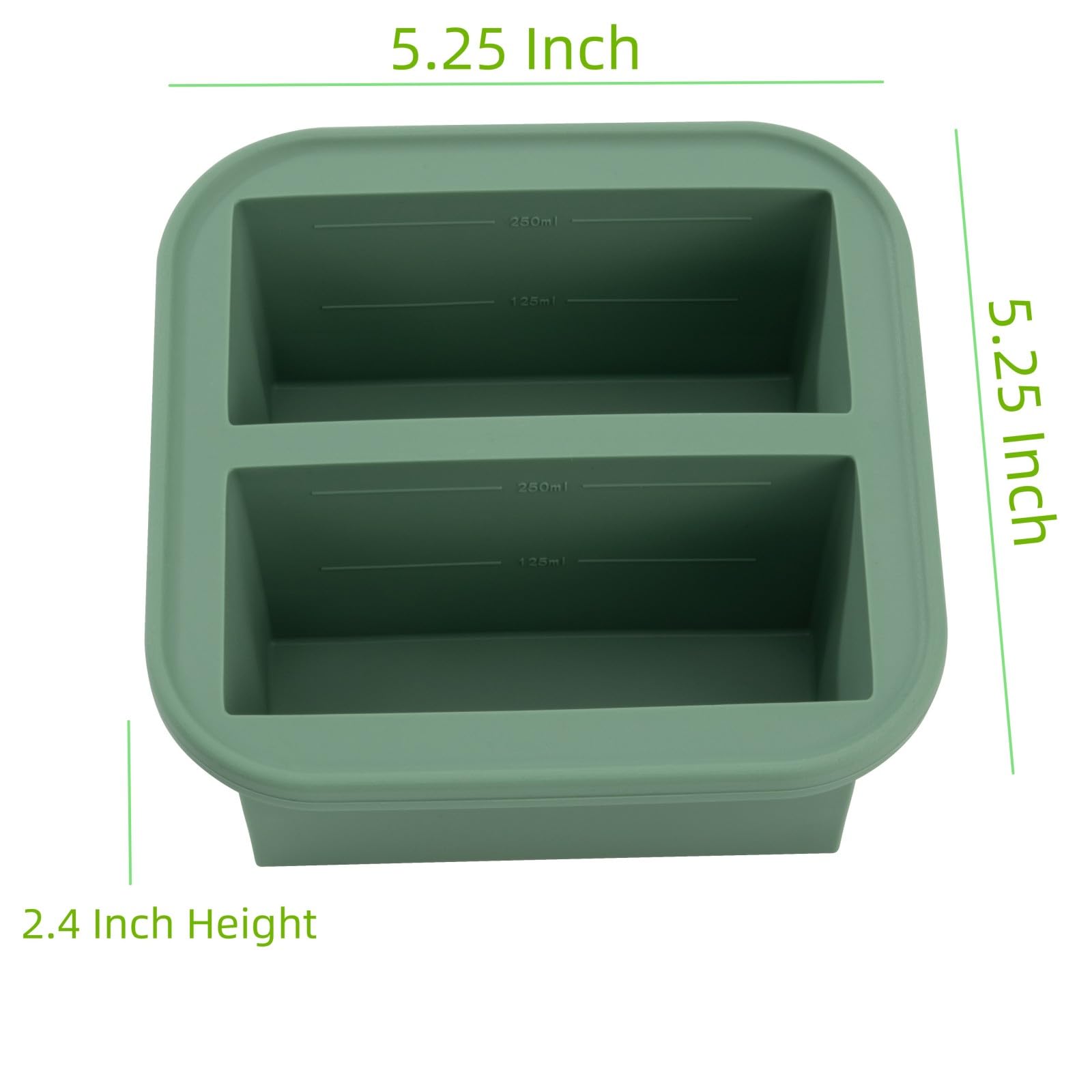 KEVJES Silicone Soup Freezer Cube Container with lid-Easy Meal Prep Container-Leftover Food Storage-Freeze&Store Soup Broth,Sauce,Leftovers-Green-2Pack