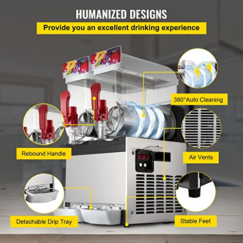 VBENLEM 110V Commercial Slushy Machine 30L Double Tank 700W Stainless Steel Margarita Frozen Drink With Powerful Compressor Efficient Cooling Perfect for Supermarkets Cafes Restaurants Bars