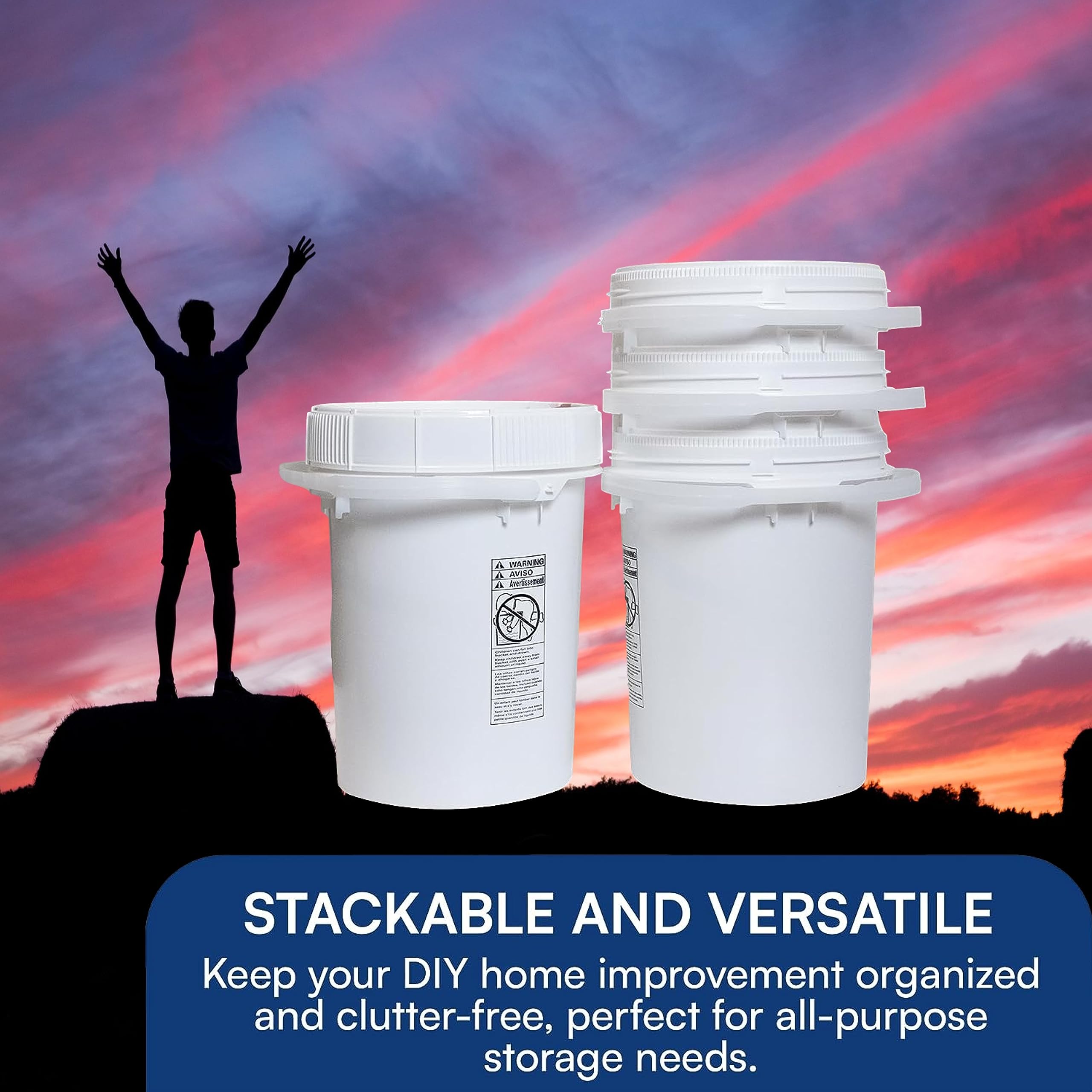 5 Gallon Food Grade Storage Container with Screw Lid - Durable Plastic for All-Purpose Storage - Pack of 2 - Air-Tight Design with Child Resistant Button ensures Safety. Perfect for Food Safe Buckets