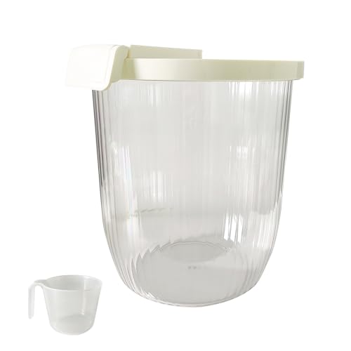 PENCK 20bl Flour Storage Container Airtight Rice Holder Dispenser Plastic Food Bin Cereal Grain Organizer Box with Locking Lid & Measuring Cup, 5-10kg Capacity, Cream