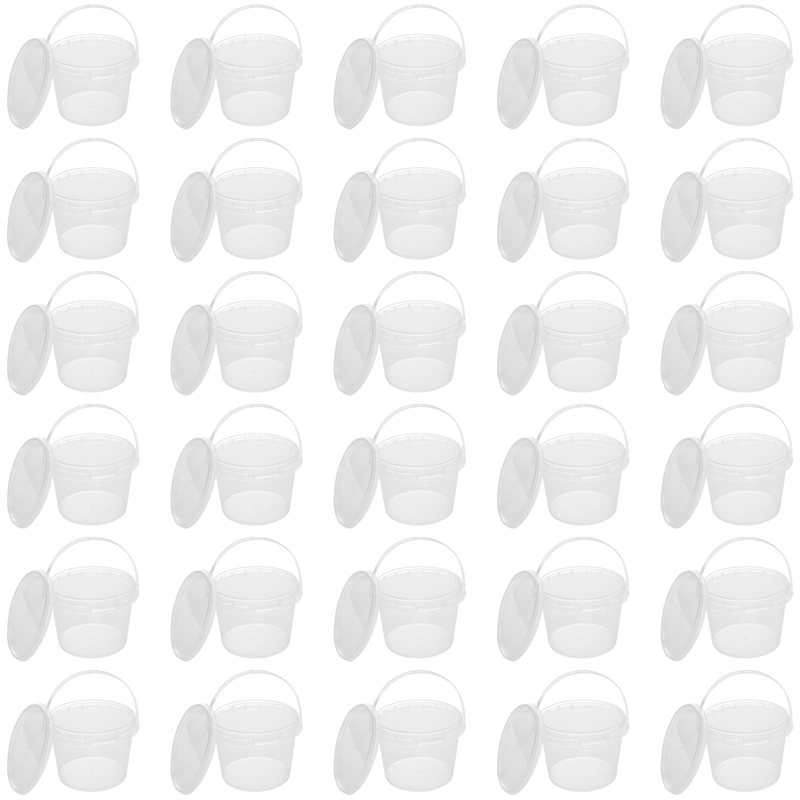 KEILEOHO 30 PCS 10 OZ Clear Plastic Bucket with Lids and Handle, Ice Cream Tub Containers, Round Plastic Pail Container, Freezer Food Storage Containers, Storage Containers for Snacks Food Fruit