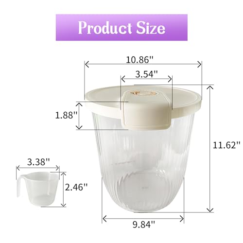 PENCK 20bl Flour Storage Container Airtight Rice Holder Dispenser Plastic Food Bin Cereal Grain Organizer Box with Locking Lid & Measuring Cup, 5-10kg Capacity, Cream