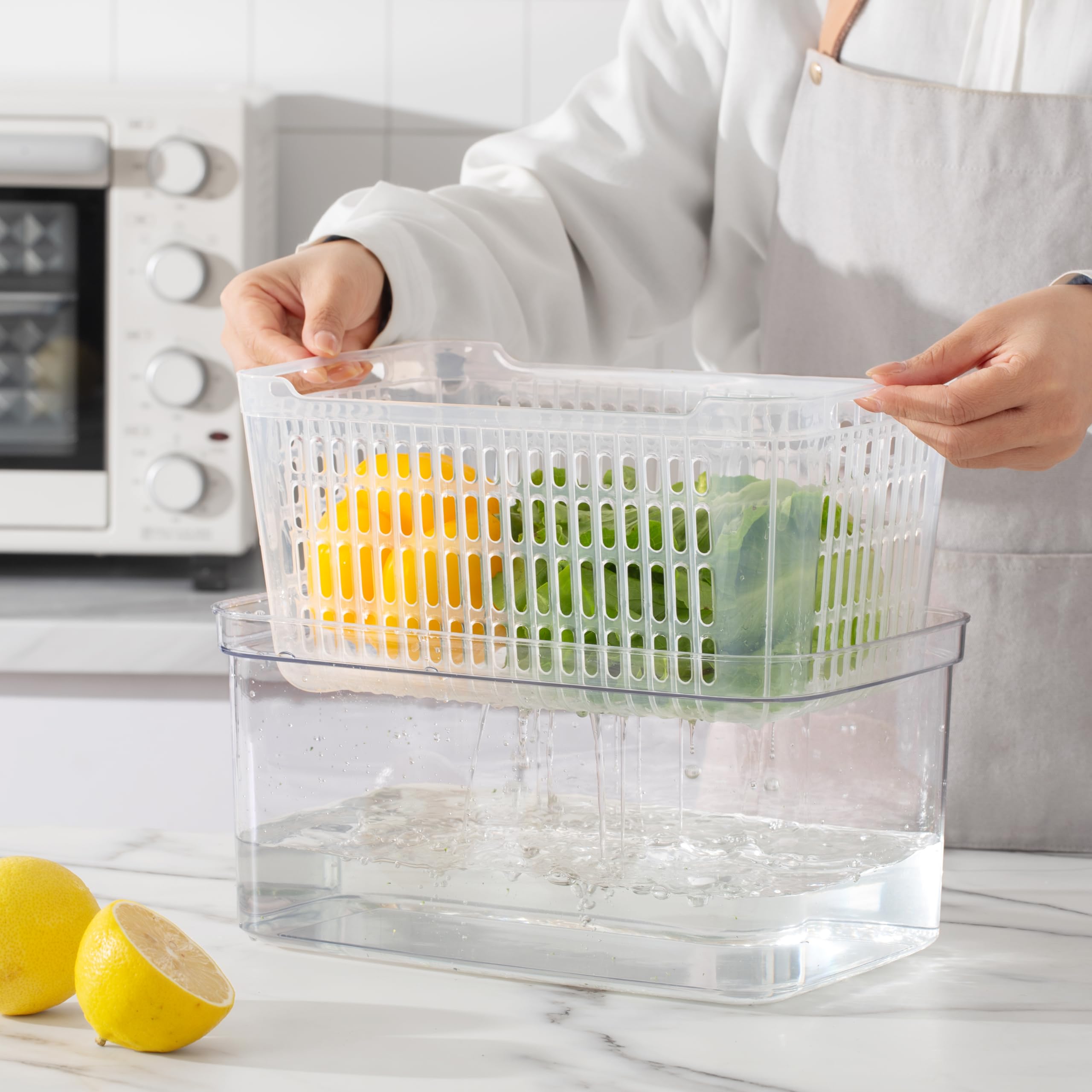 SIMPLEMADE 2 Pack Clear Berry Bins wit Vent - Berry Keeper Container, Fruit Produce Saver Food Storage Containers with Removable Drain Colander