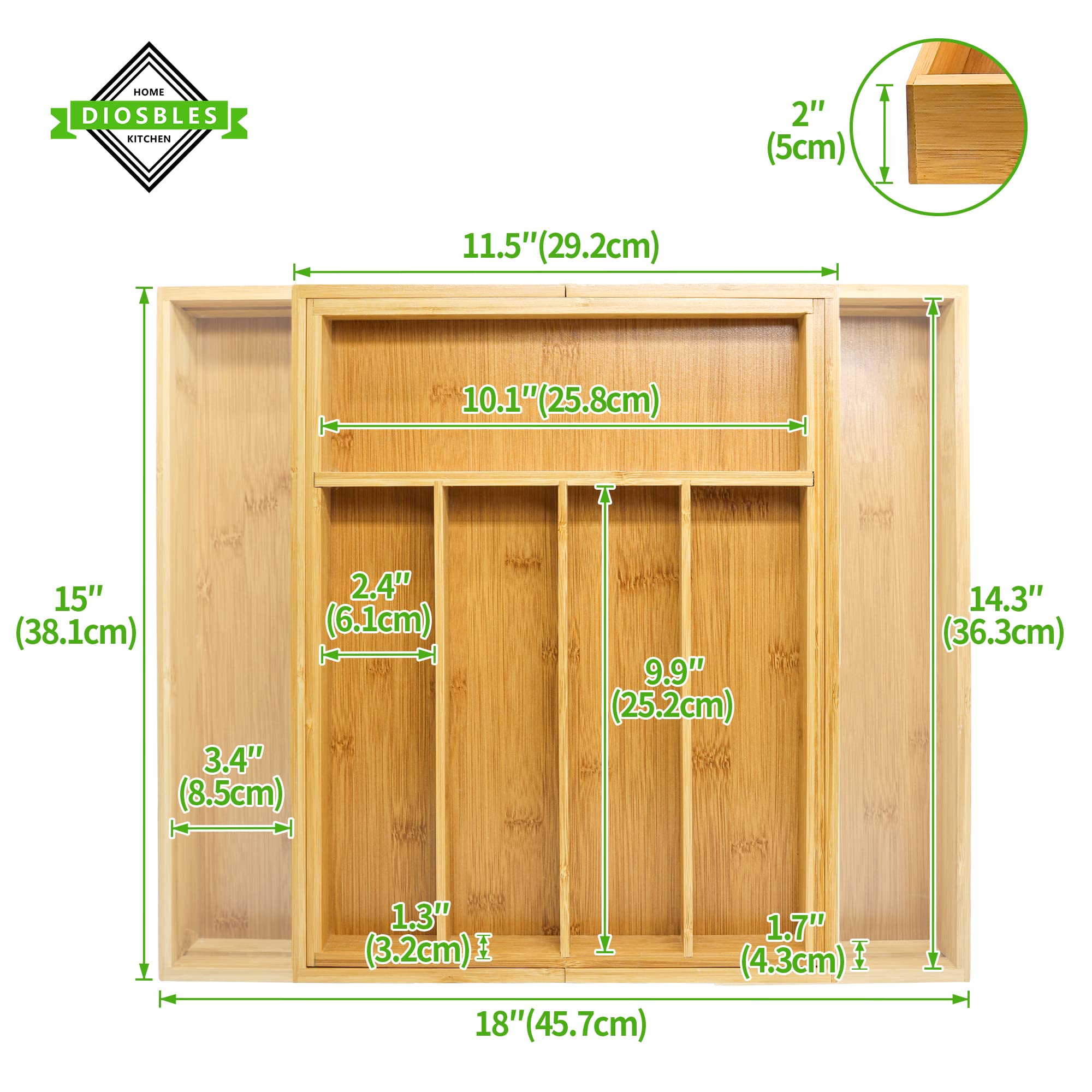 Diosbles Kitchen Bamboo Drawer Utensil Organizer Expandable Silverware Drawer Organizer and Cutlery Tray