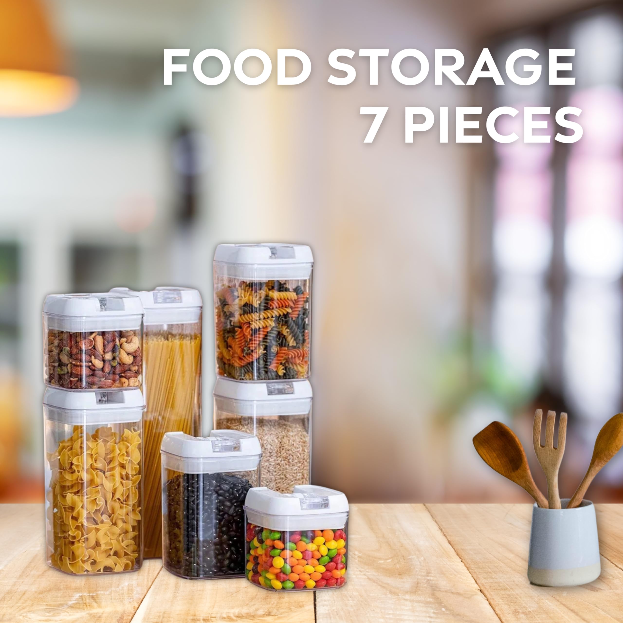 Generic Food storage hernetic container set, BPA free. For dry and fresh food, set of 7 pieces - leak proof, liner for better kitchen storage organization, WHITE