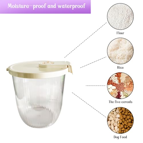 PENCK 20bl Flour Storage Container Airtight Rice Holder Dispenser Plastic Food Bin Cereal Grain Organizer Box with Locking Lid & Measuring Cup, 5-10kg Capacity, Cream