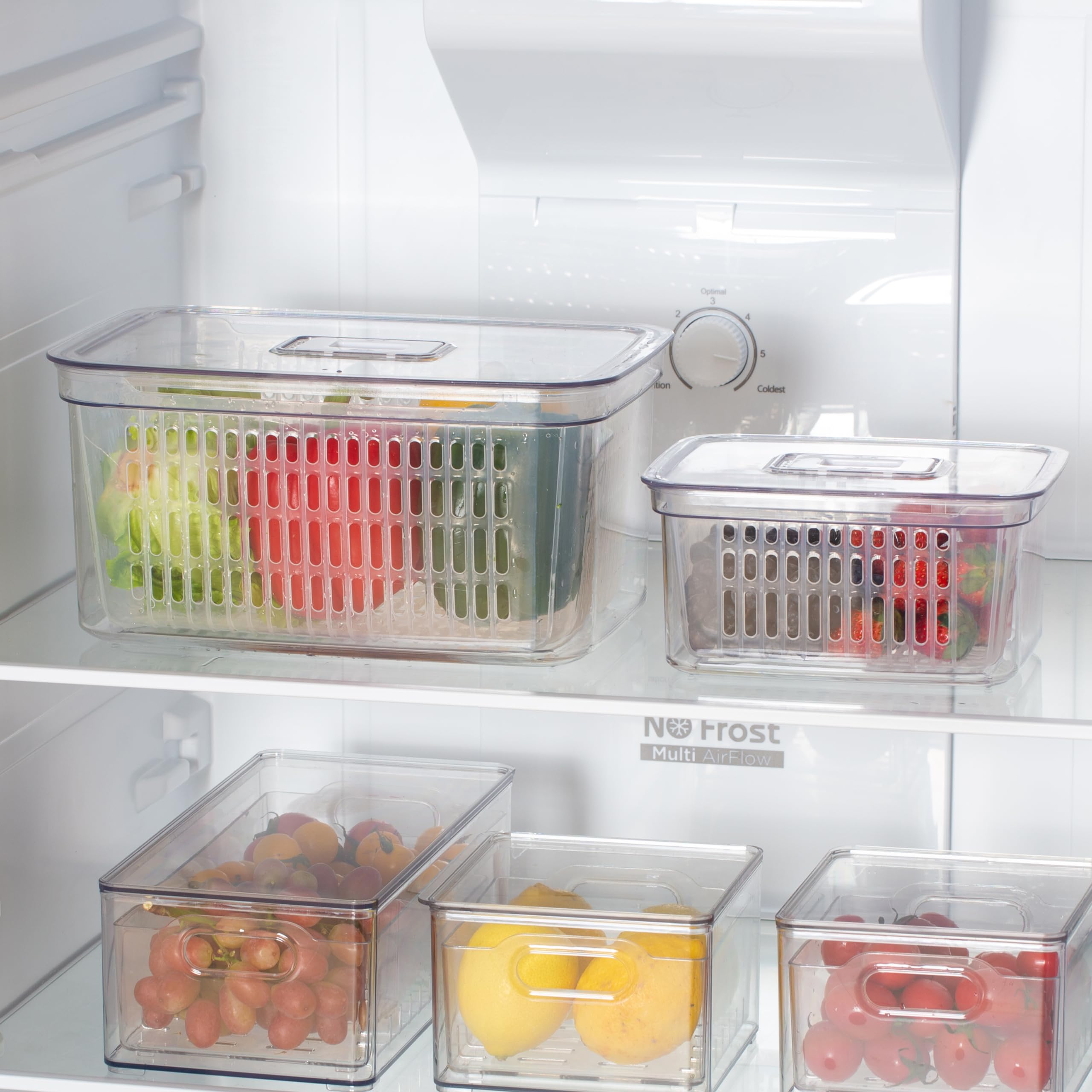 SIMPLEMADE 2 Pack Clear Berry Bins wit Vent - Berry Keeper Container, Fruit Produce Saver Food Storage Containers with Removable Drain Colander