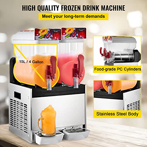 VBENLEM 110V Commercial Slushy Machine 30L Double Tank 700W Stainless Steel Margarita Frozen Drink With Powerful Compressor Efficient Cooling Perfect for Supermarkets Cafes Restaurants Bars