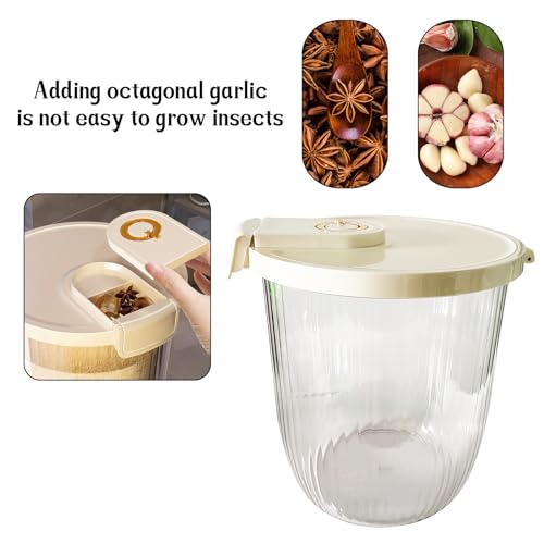PENCK 20bl Flour Storage Container Airtight Rice Holder Dispenser Plastic Food Bin Cereal Grain Organizer Box with Locking Lid & Measuring Cup, 5-10kg Capacity, Cream