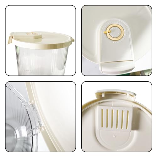PENCK 20bl Flour Storage Container Airtight Rice Holder Dispenser Plastic Food Bin Cereal Grain Organizer Box with Locking Lid & Measuring Cup, 5-10kg Capacity, Cream