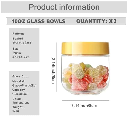 DNIENKGE Glass Sealed jar Confectionery Container – 10oz Kitchen Glass Sealed Storage Jar with Stackable Sealed Lid for Kitchen Seasoning, Coffee Beans, Tea, Sugar, Vanilla (3PCS)